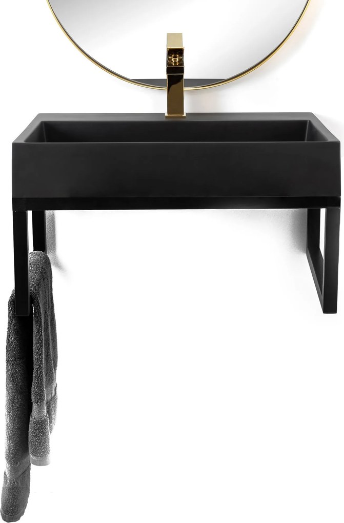 Rea, Konglomerátové umyvadlo na desku REA GOYA - matné černé 60CM + konzole, KPL-U8779