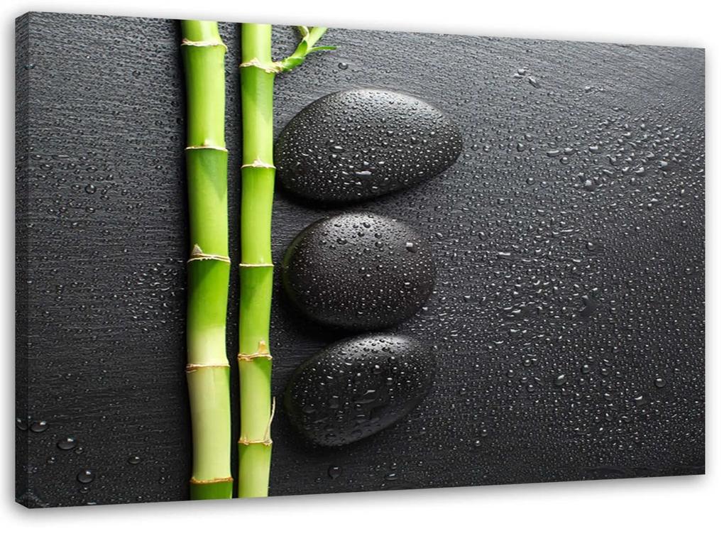 Gario Obraz na plátně Bambus a zenové kameny na černém pozadí Rozměry: 60 x 40 cm