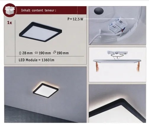 Paulmann 71000 - LED/11,2W Přisazený panel ATRIA 230V 3000K černá