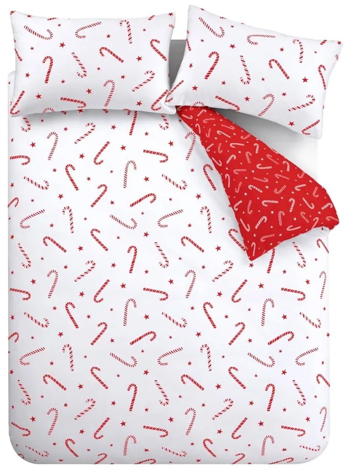 Červeno-bílé prodloužené povlečení na dvoulůžko 230x220 cm Candy Cane – Catherine Lansfield