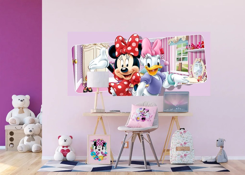 Dětská vliesová fototapeta na zed' Minnie a Daisy v pokojíčku, Disney | 202 x 90 cm | DFTDNH 5383