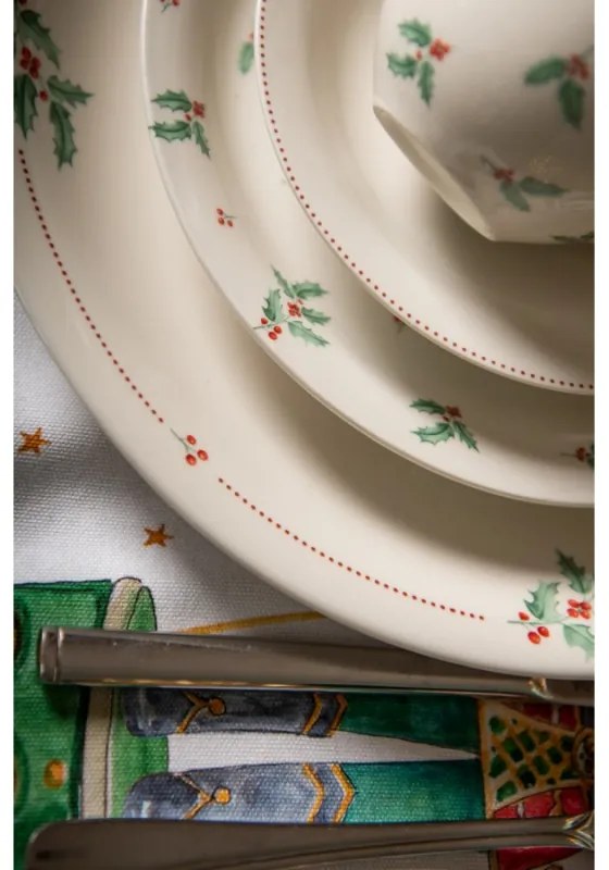 Porcelánový jídelní talíř s cesmínou a puntíky Holly Christmas – 28 cm