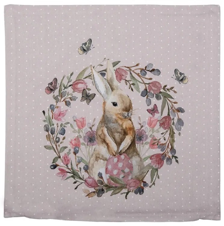 Béžový bavlněný povlak na polštář s králíčkem Happy Bunny – 40x40 cm
