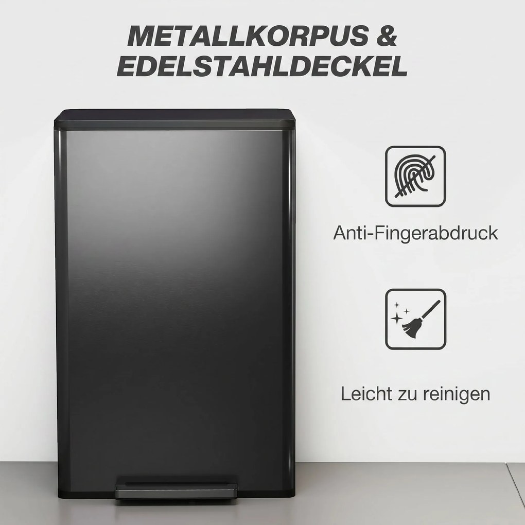 HOMCOM kuchyňský odpadkový koš s pedálem 45 l — s tlumeným dovíráním, vyjímatelným vnitřním kbelíkem, funkcí zajištění otevřeného víka a ochranou pro…