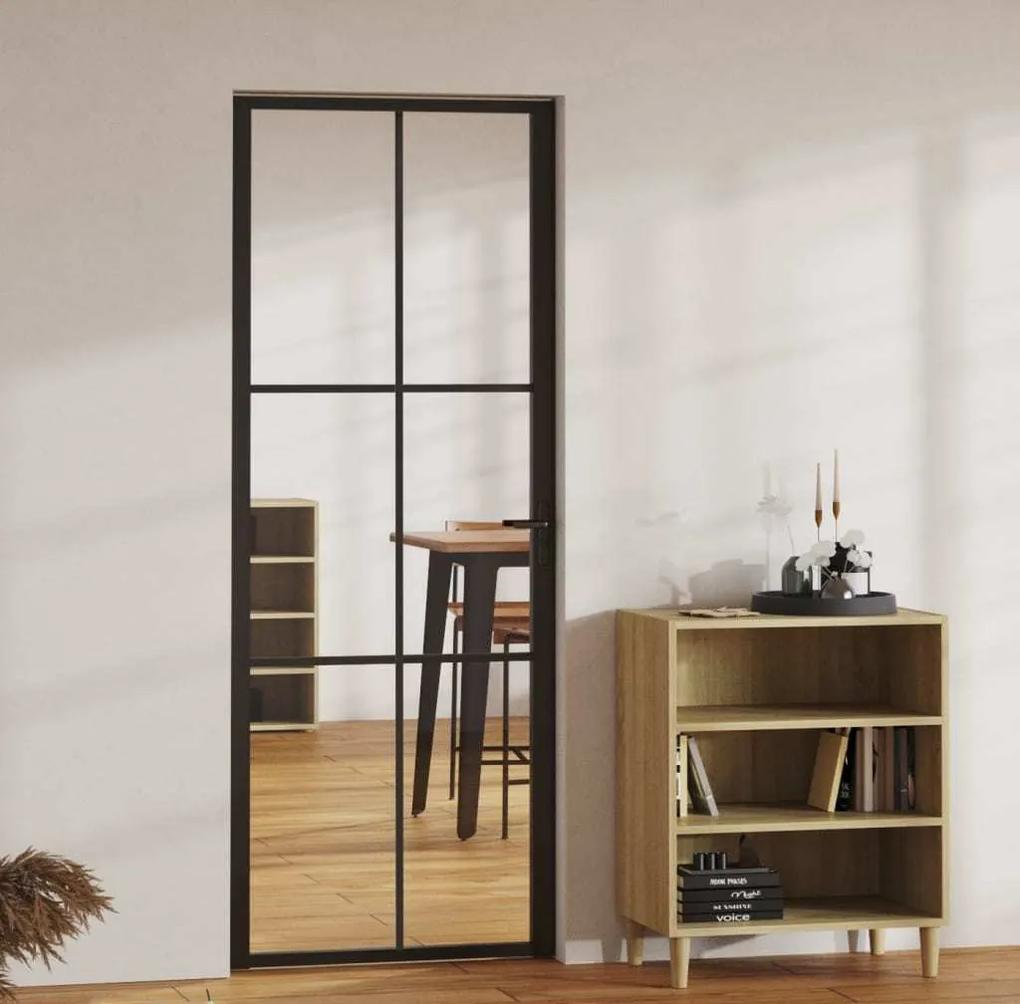 vidaXL Interiérové dveře 76 x 201,5 cm bílé ESG sklo a hliník [350556] Barva: Černá a mléčná