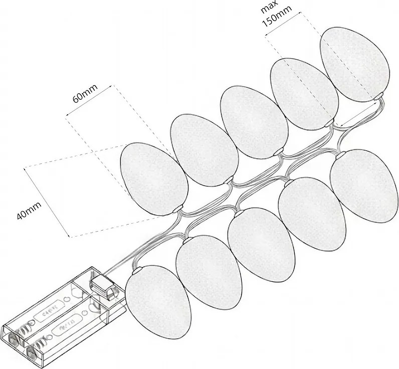 LED světelný řetěz Eggs, 1,6 m, bílá