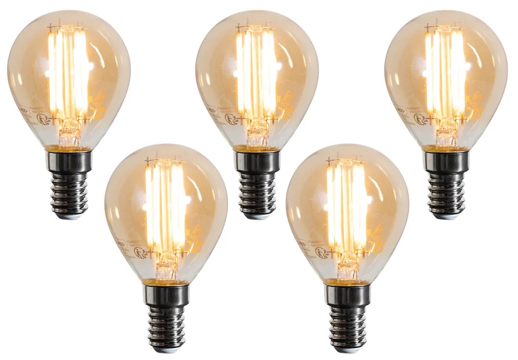 Sada 5 LED žárovek E14 G45 zlatá 2W 180 lm 2100K
