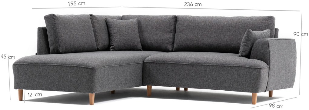 Hanah Home Rohová pohovka FELIX tmavě šedá levá 825BLC1375