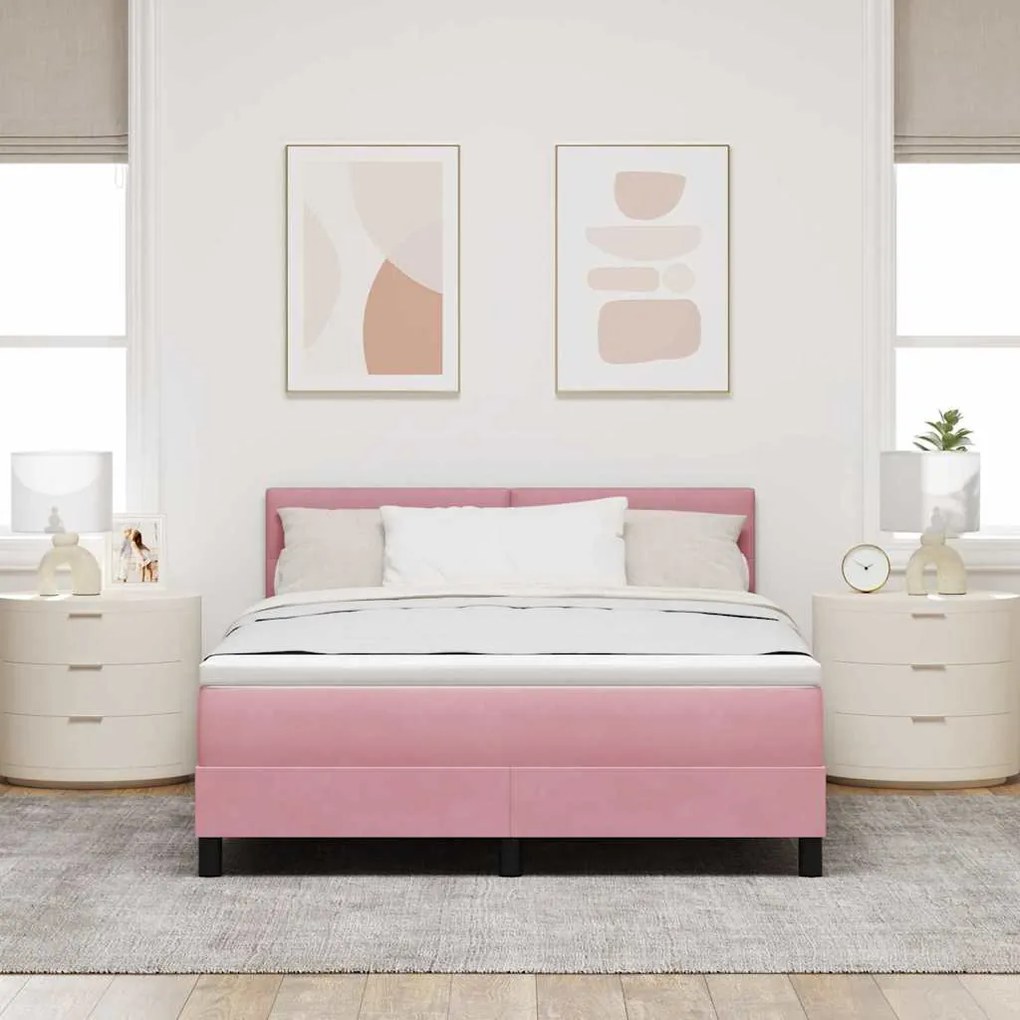 Postel s boxspringem s čelo Růžová 160 x 200 cm samet 3339187
