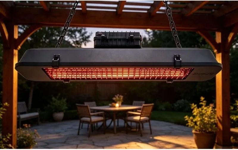 Závěsný terasový infrazářič, 2500 W, černý