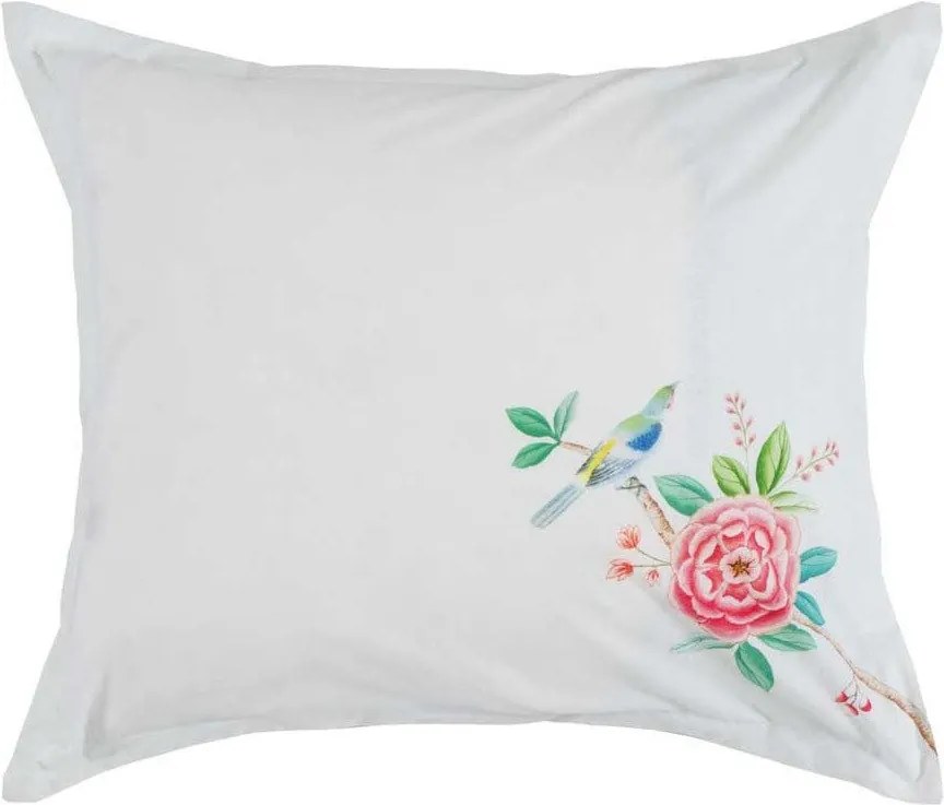 Bílý dekorační polštář z bavlny s květinou PiP Studio, 60x70 cm