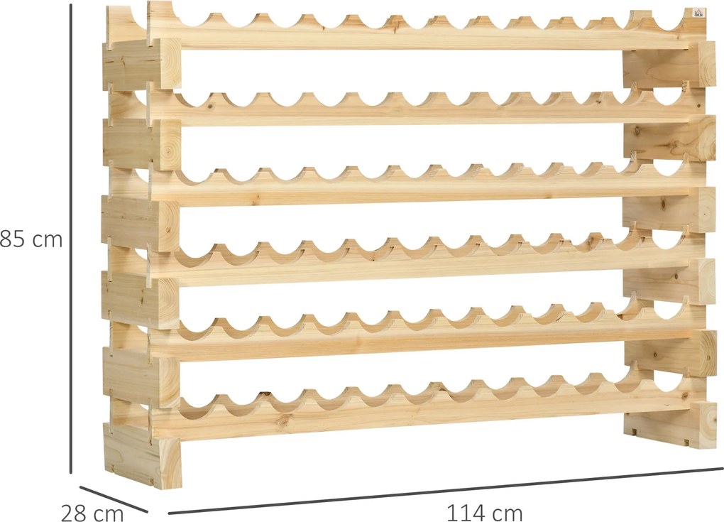HOMCOM 72-lahev vinotéka, 6-patrová vertikální vinotéka s nosností 100 kg pro kuchyni, jídelnu a bar, 114x28x85 cm, přírodní dřevo