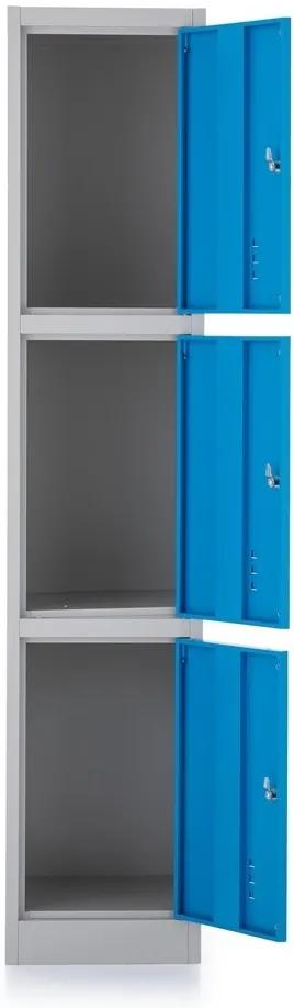 Rauman Kovová šatní skříň 3 boxy, 38 x 45 x 185 cm, cylindrický zámek - modrá