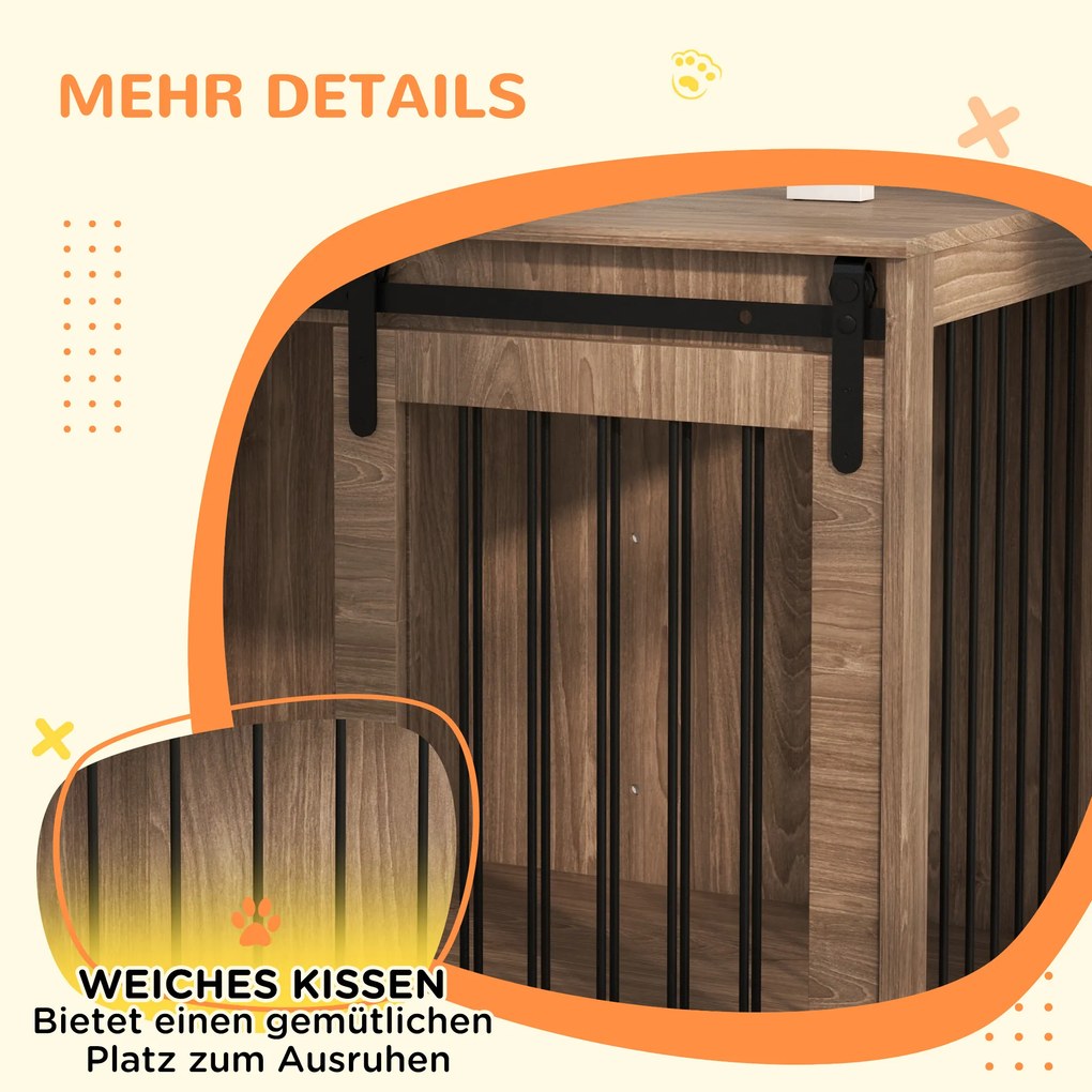 PawHut Box pro psy Klec pro psy, uzamykatelná, dřevěný vzhled, rustikální design, 98 cm x 58 cm x 61 cm, ořech + černá barva