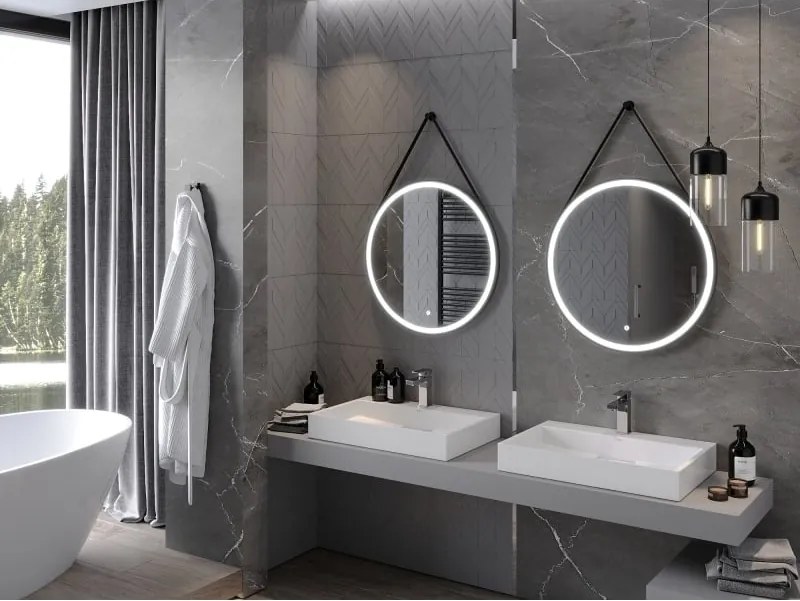 Mexen Reni koupelnové zrcadlo podsvícené, kulaté 70 cm, LED 6000K, odmlžování, černý rám - 9812-070-070-611-70