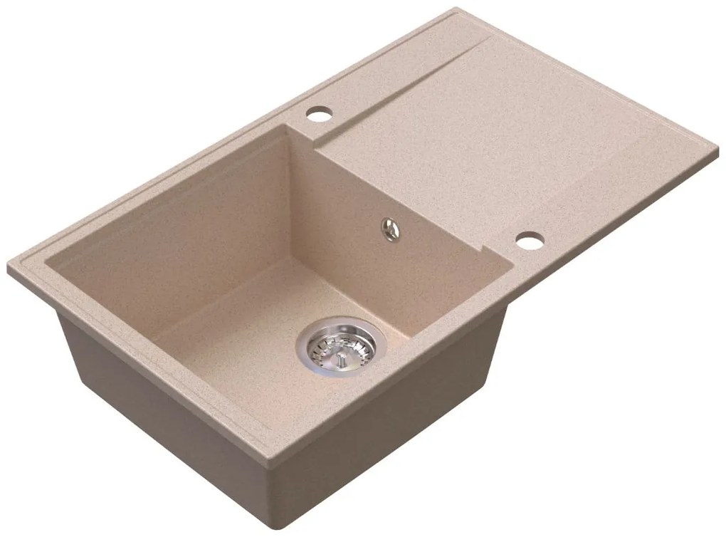 Sink Quality Sink55, kuchyňský granitový dřez 780x460x215 mm + chromový sifon, béžová, SKQ-SINK.P.1KDOL.X
