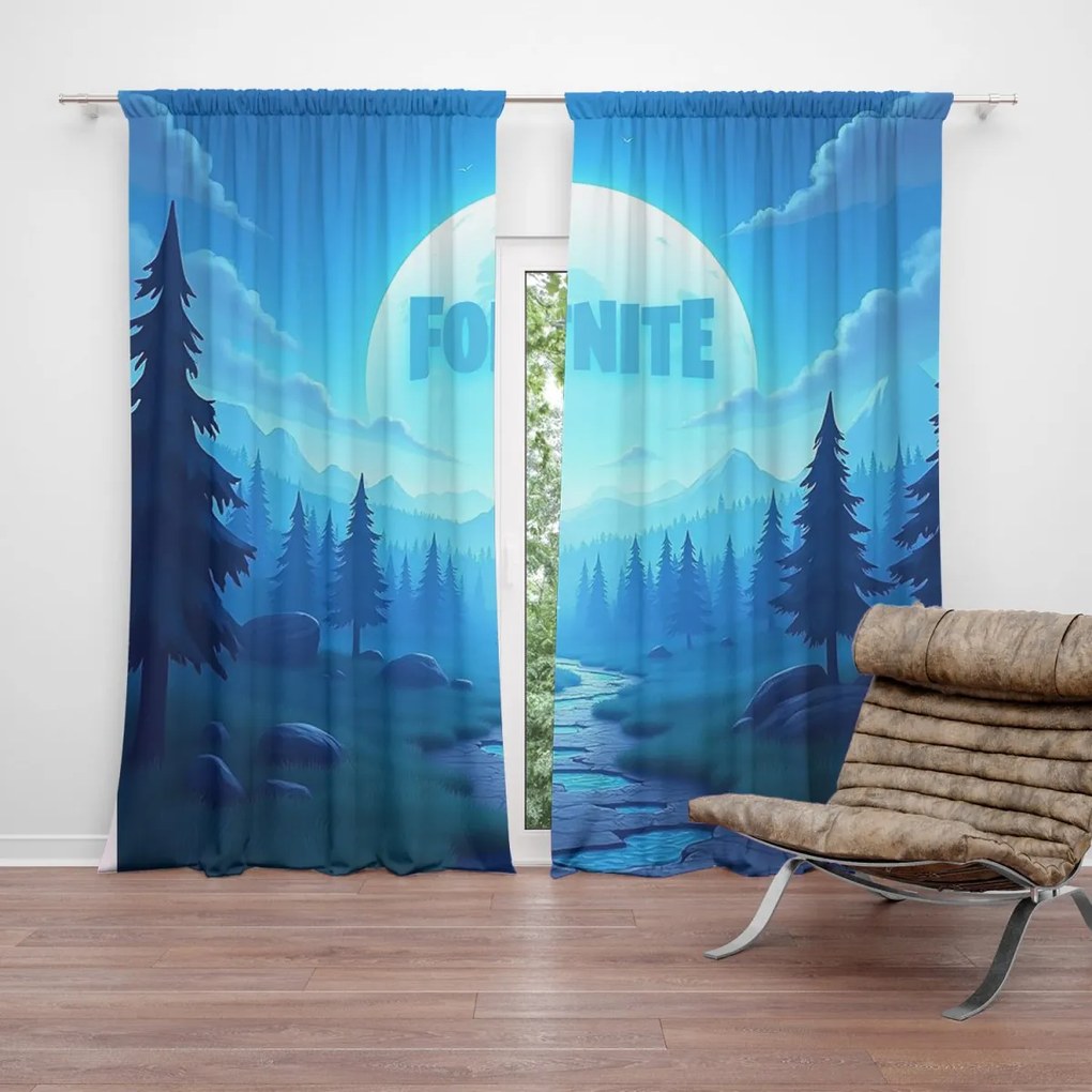 Sablio Závěs FORTNITE Modré údolí s měsícem: 2ks 140x250cm