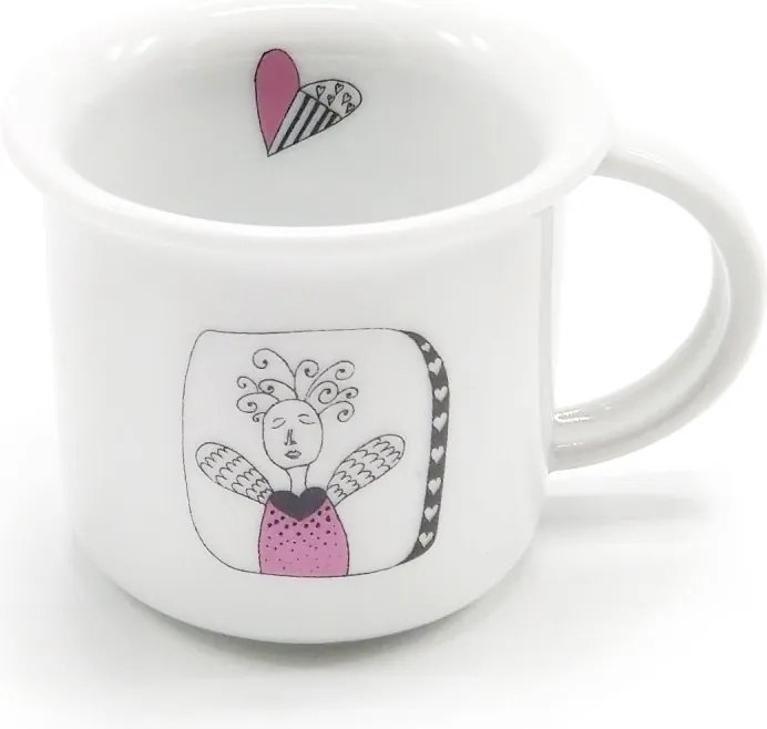 Porcelánový moka hrnek Anděl, 100 ml – s originální malovanou perokresbou, český design, s překvapením uvnitř
