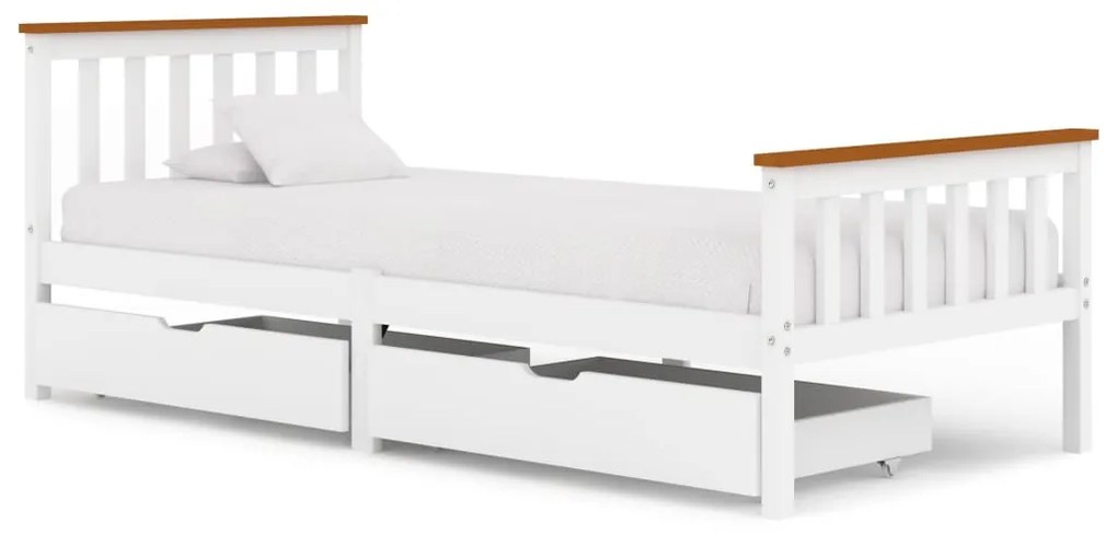 3060432 vidaXL Rám postele se 4 zásuvkami bílý masivní borovice 90 x 200 cm