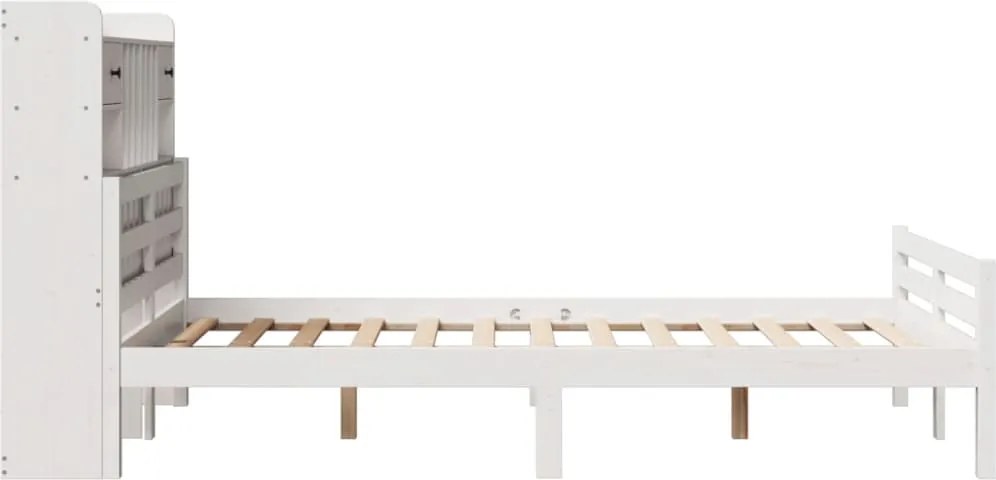 Postel s knihovnou bez matrace bílá 135x190 cm masivní borovice 3322254