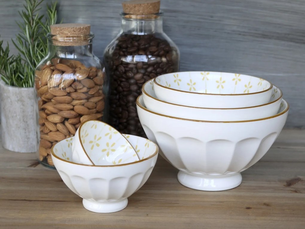 Set 5ks bílá porcelánová miska s medovými květy uvnitř Arés - Ø15*9 cm