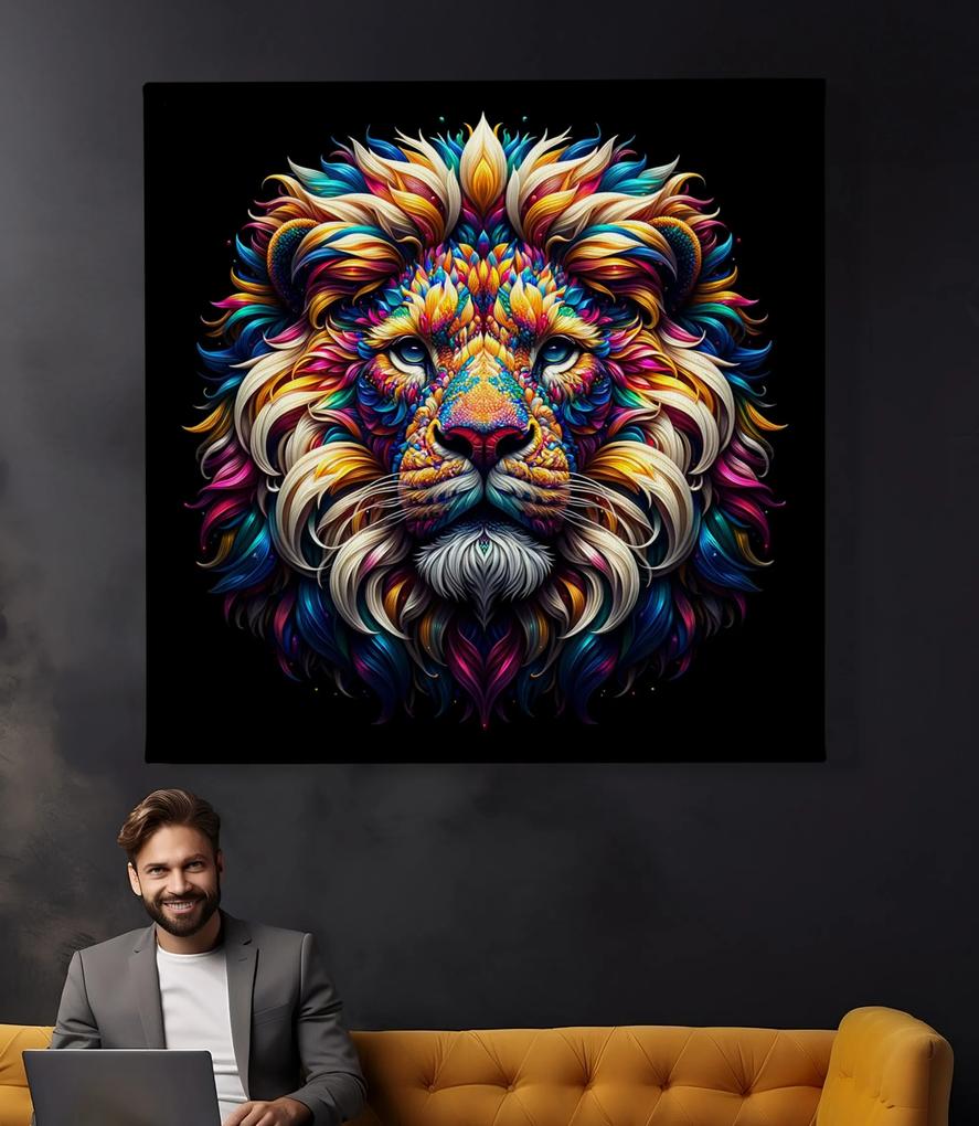 Obraz na plátně - Barevný lev, divoká hříva FeelHappy.cz Velikost obrazu: 80 x 80 cm
