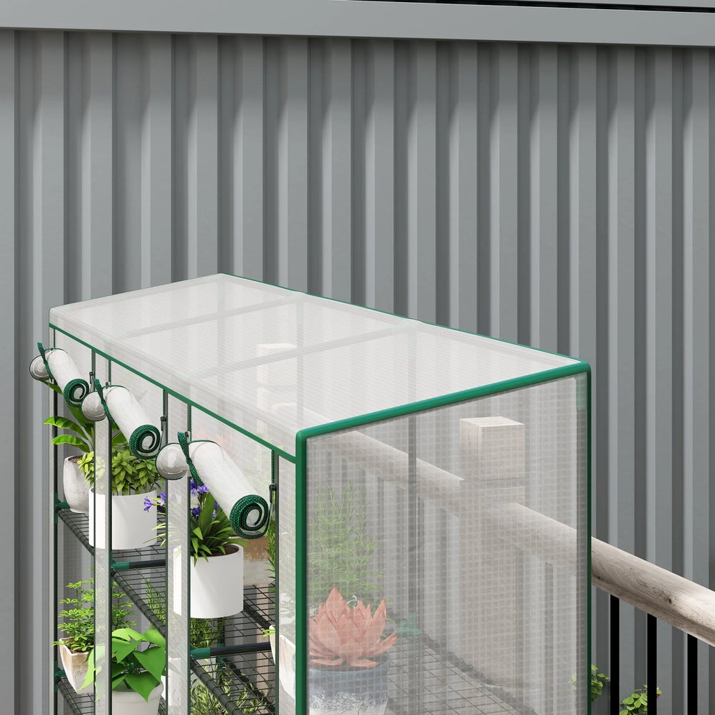 Outsunny 3patrový PVC skleník s ocelovým rámem, 2 rolovací dveře na zip — 215 x 46 x 151 cm, bílý