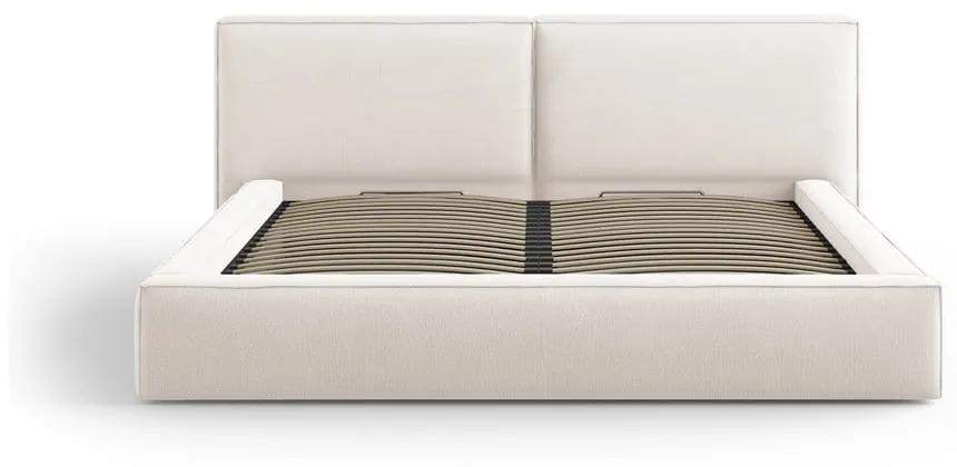 Béžová čalouněná dvoulůžková postel s úložným prostorem a roštem 200x200 cm Arendal – Cosmopolitan Design