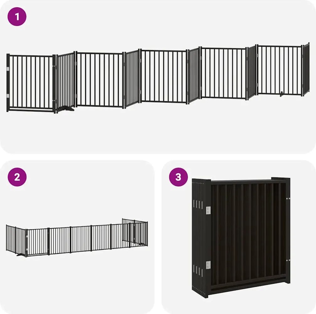 Zábrana pro psy s dvířky skládací 10 panelů černá 800 cm topol 3155743