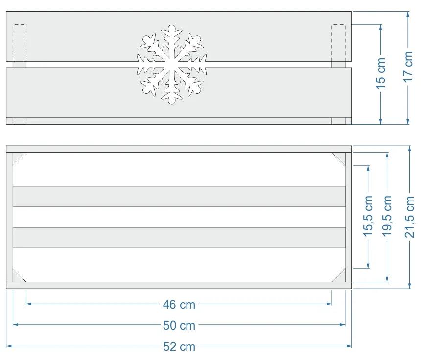 AMADEA Dřevěný vánoční truhlík s vločkou tmavý, uvnitř s černou fólií, 52x21,5x17cm, český výrobek