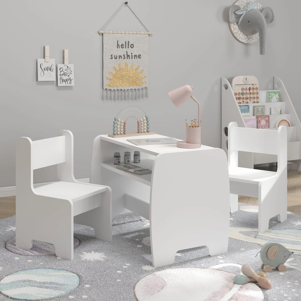 Wooden Toys Sada stolku a židliček – BÍLÁ