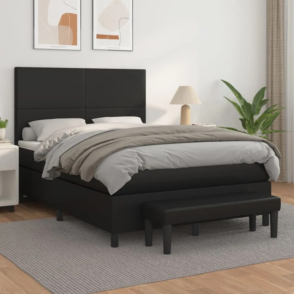 Box spring postel s matrací černá 140 x 190 cm umělá kůže