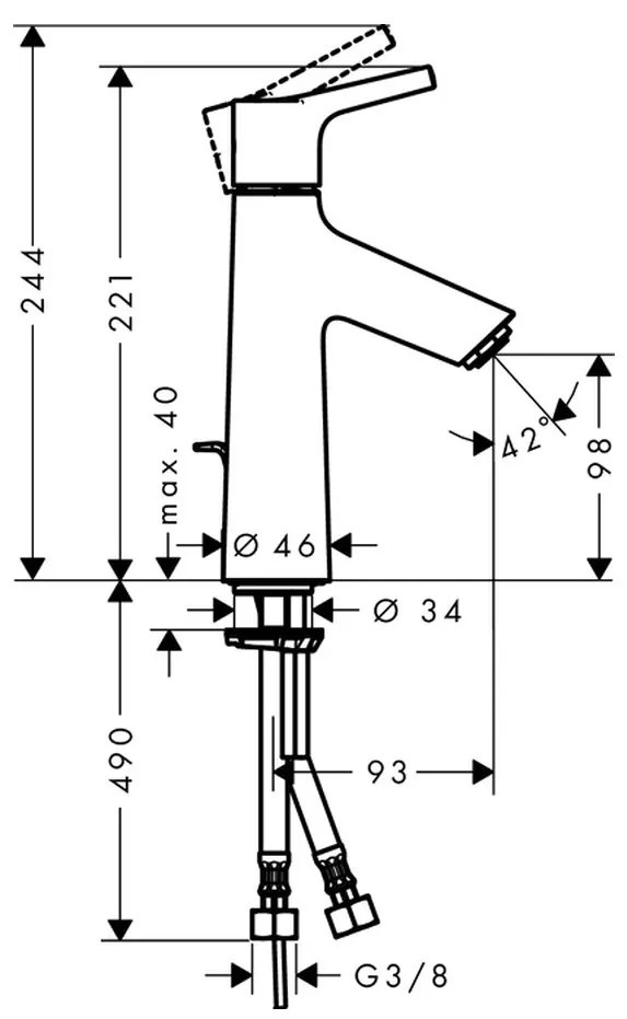 Hansgrohe Talis S, páková umyvadlová baterie 100 s odtokovou soupravou, chromová, 72020000