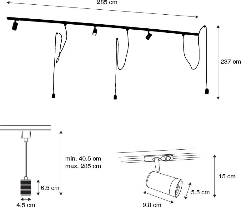 1-fázový kolejnicový systém se 3 reflektory a závěsnými lampami bílá - Cavalux Jeana