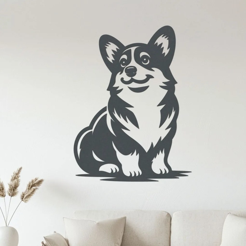 dřevo života Dřevěný obraz sedící Corgi Zvolte rozměr (cm): 45x60, Zvolte barvu dekoru: Černá