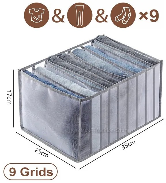 Šatní organizér transparentní (7/9 přihrádek) Barva: Šedá, Velikost: 17x25x35 cm