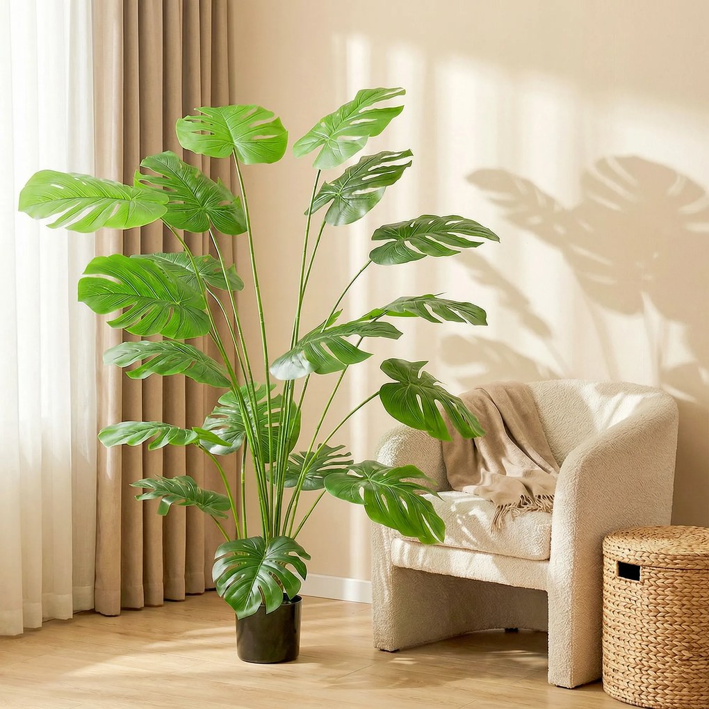 HOMCOM umělá rostlina, umělý strom Monstera Deliciosa s květináčem včetně výšky 150 cm pro vnitřní prostory, zelená