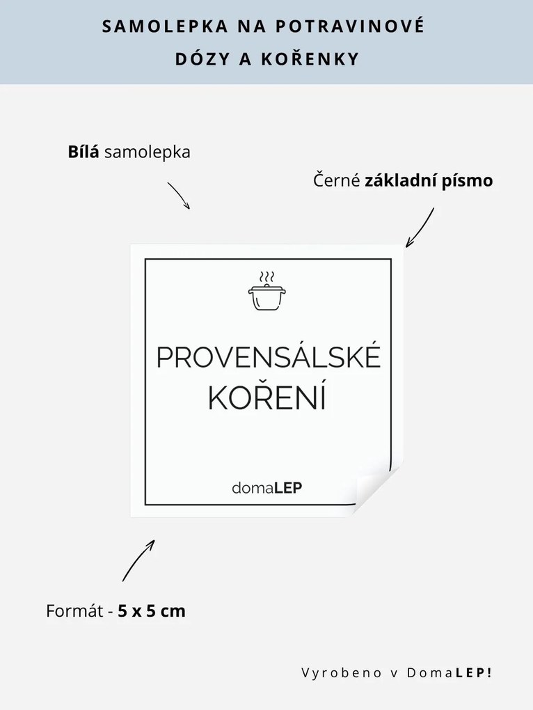 Samolepka na kořenky PROVENSÁLSKÉ KOŘENÍ bílá 5 × 5 cm základní písmo