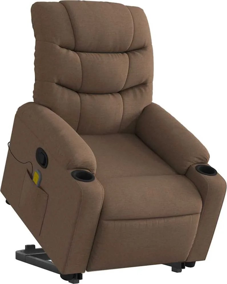 Zvedací masážní polohovací křeslo hnědé textil 3206658