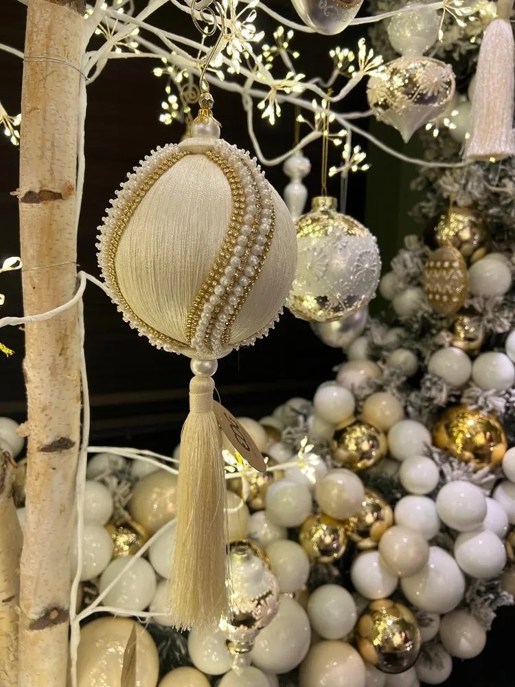 Vánoční ozdoba se střapcem bílo-zlatá, 36x12 cm