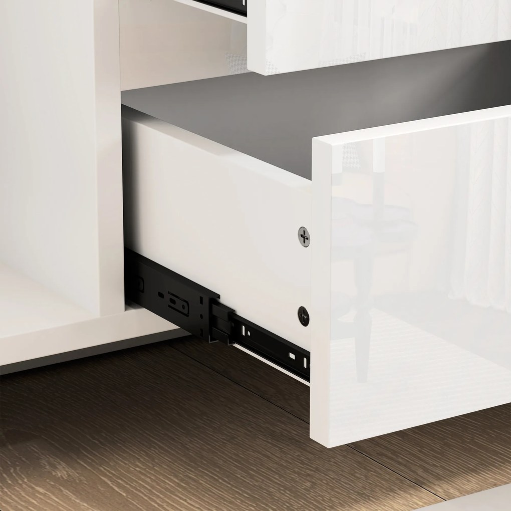HOMCOM komoda do obývacího pokoje, úložný nábytek s LED osvětlením, 4 zásuvky, dveře s tichým zavíráním, 120 x 34 x 80 cm, vysoký lesk bílá