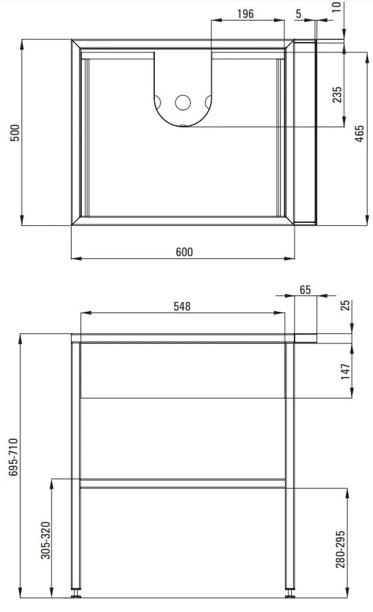 Deante Temisto 60 ocelová konstrukce s umyvadlem a šuplíkem