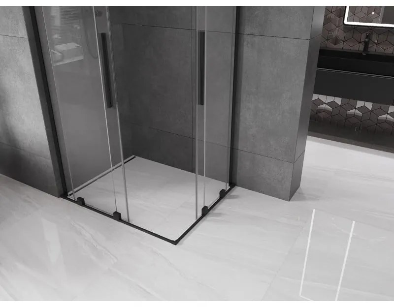 Mexen Velar L Duo, sprchový kout s posuvnými dveřmi 100 x 90 cm, 8mm čiré sklo, černá matná, 871-100-090-02-03-70
