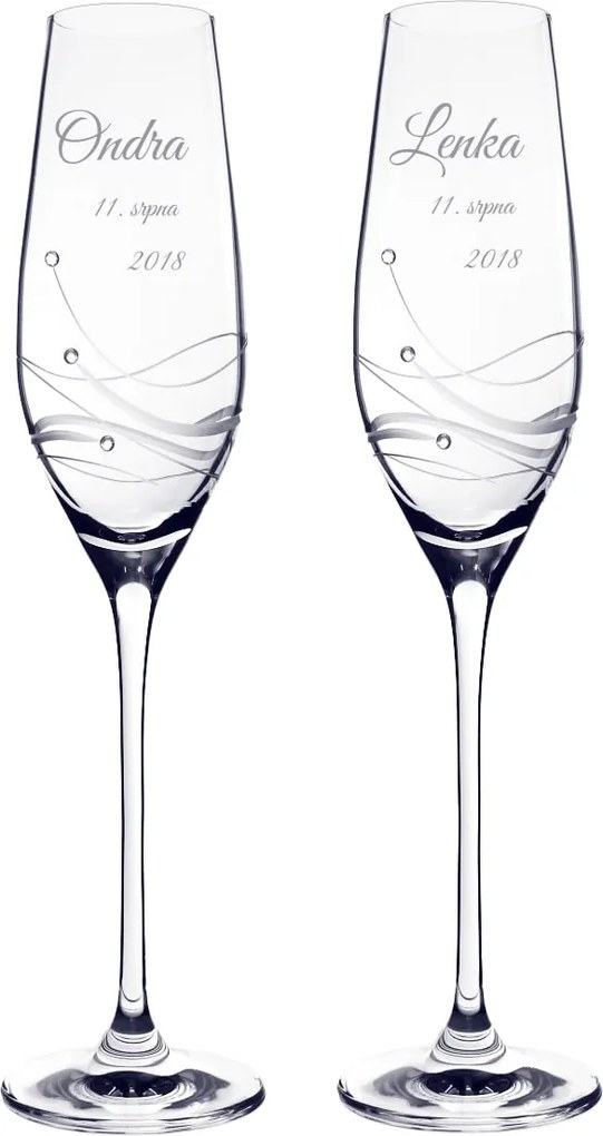 AKRISTAL Classic - svatební skleničky na sekt se jmény a Swarovski® Elements