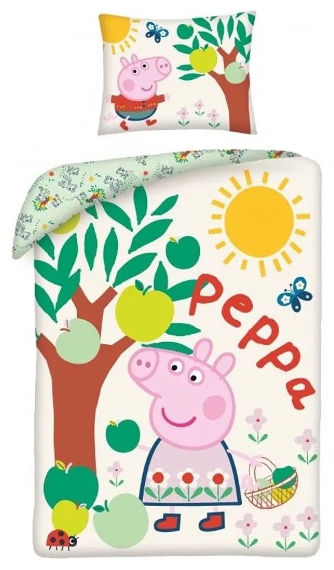 Bavlněné ložní povlečení Prasátko Peppa a jablka - 100% bavlna - 70 x 90 cm + 140 x 200 cm