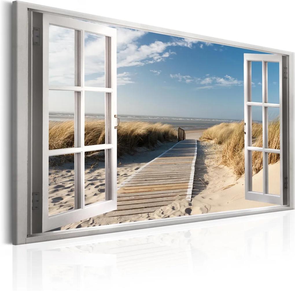3D obraz okno na pláž + háčky a hřebíčky ZDARMA Velikost (šířka x výška): 90x60 cm
