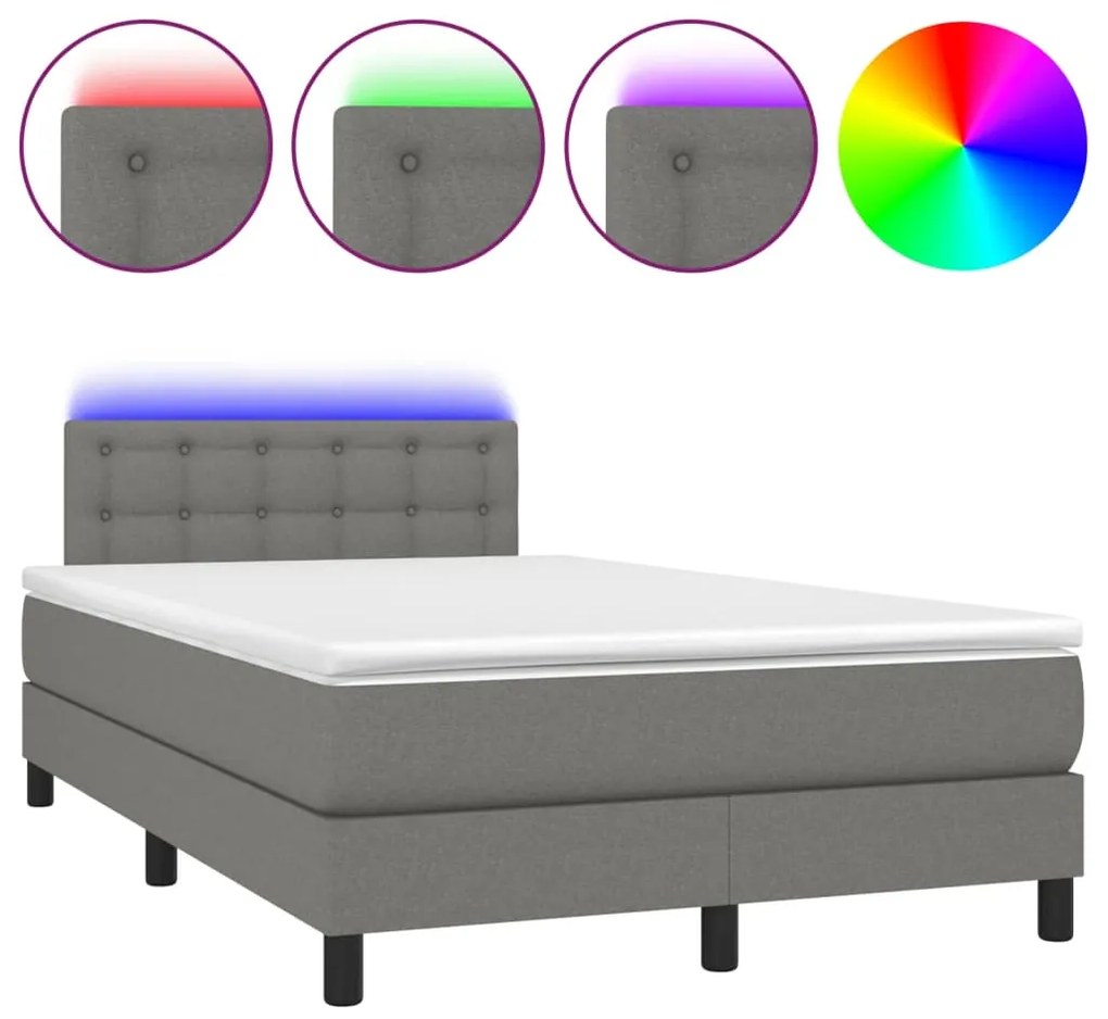 Box spring postel s matrací a LED tmavě šedá 120x190 cm textil