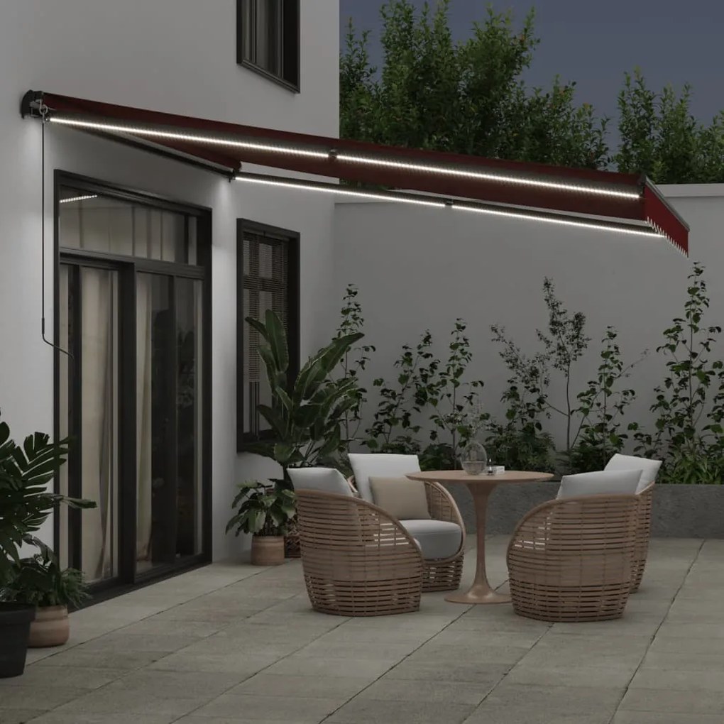 Ručně zatahovací markýza s LED světly burgundská 400 x 350 cm 3214999