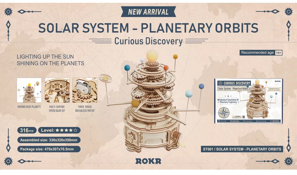 RoboTime 3D dřevěná mechanická skládačka Planetárium