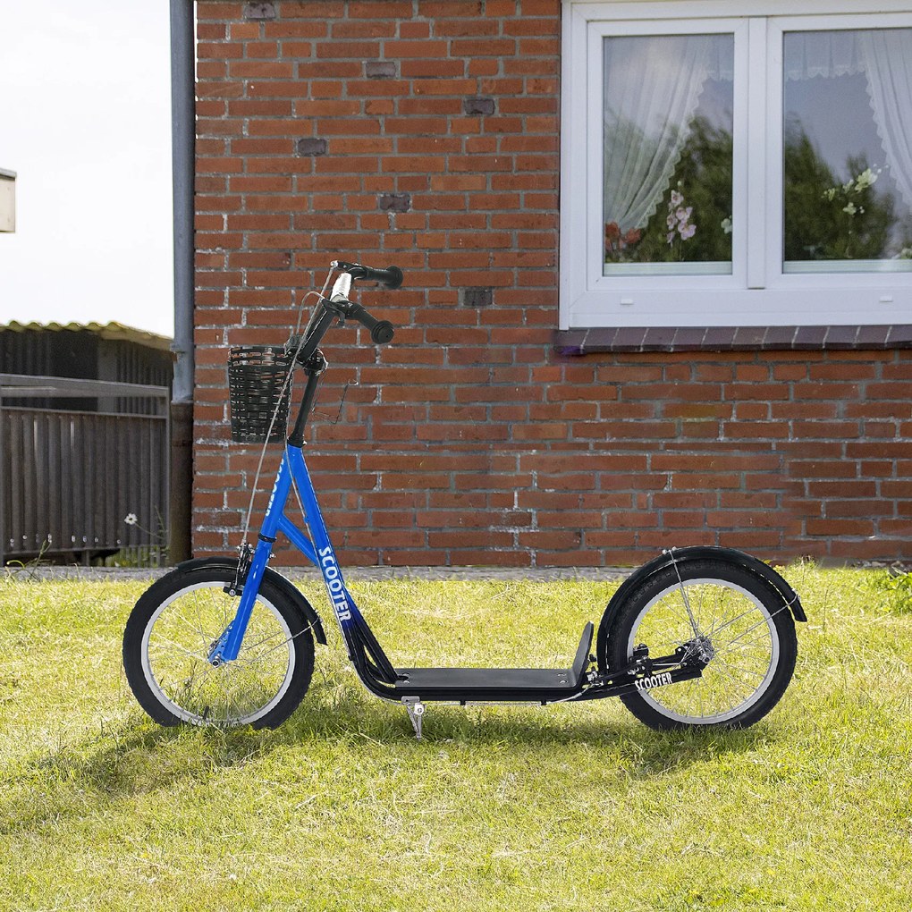 HOMCOM dětská koloběžka koloběžka s brzdou koš výškově nastavitelný pro 5-12 děti koloběžka kickboard hliníková slitina guma modrá + černá